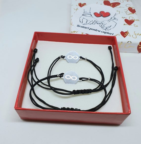 Set de 2 bratari pentru cupluri cu banut gravat cu semnul infinit ...