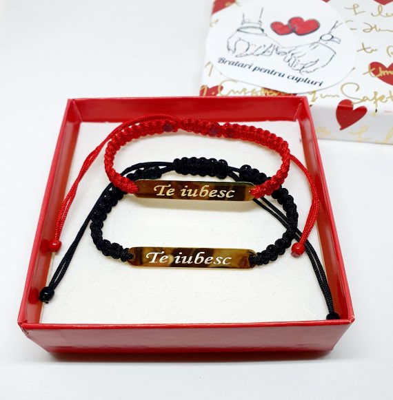 Set de 2 bratari cu mesaj gravat la alegere BPC224 - Bratari pentru cupluri